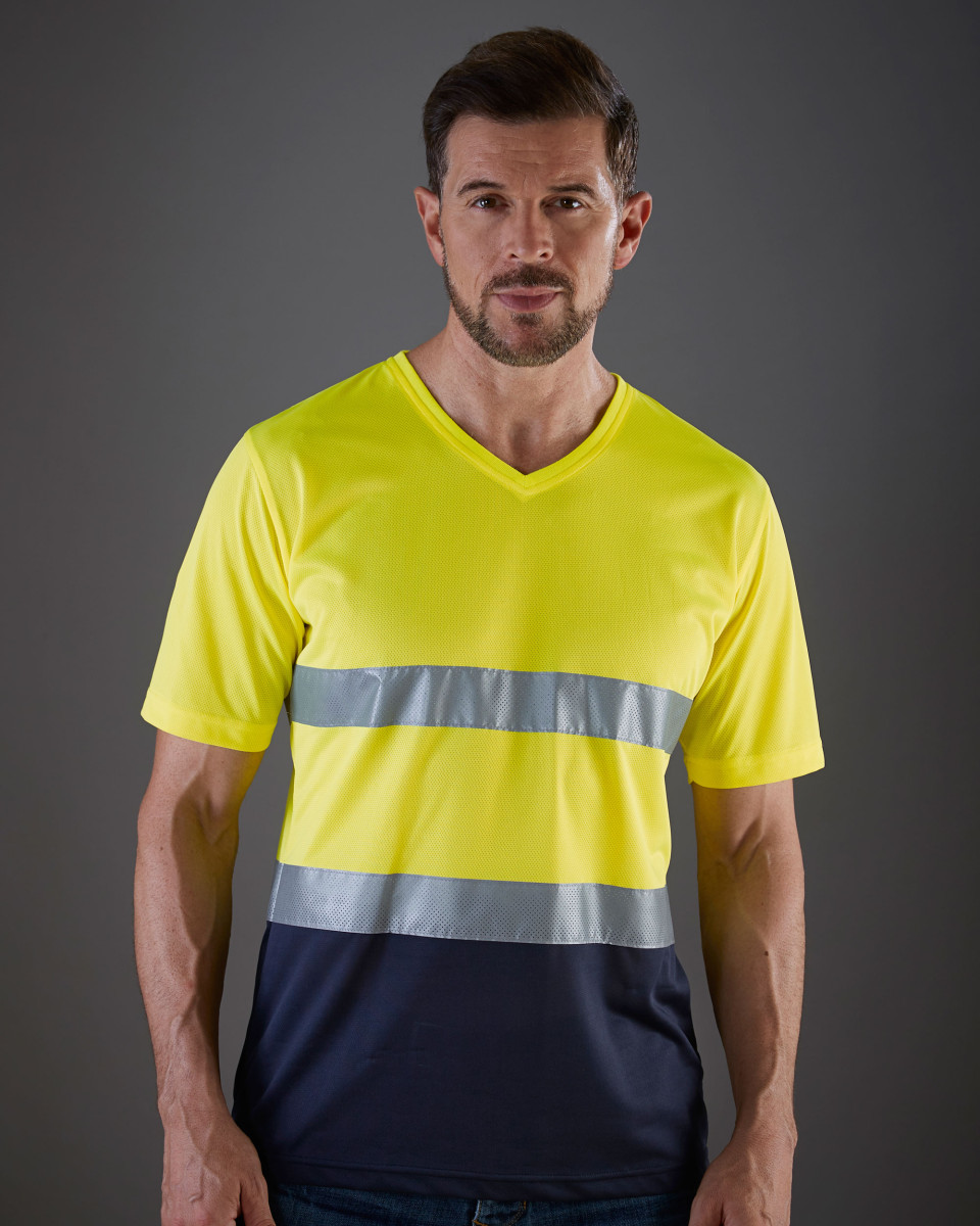 Yoko Hi Vis Two Tone Cool Weave V Neck Tee - Simply Hi Vis Clothing UK