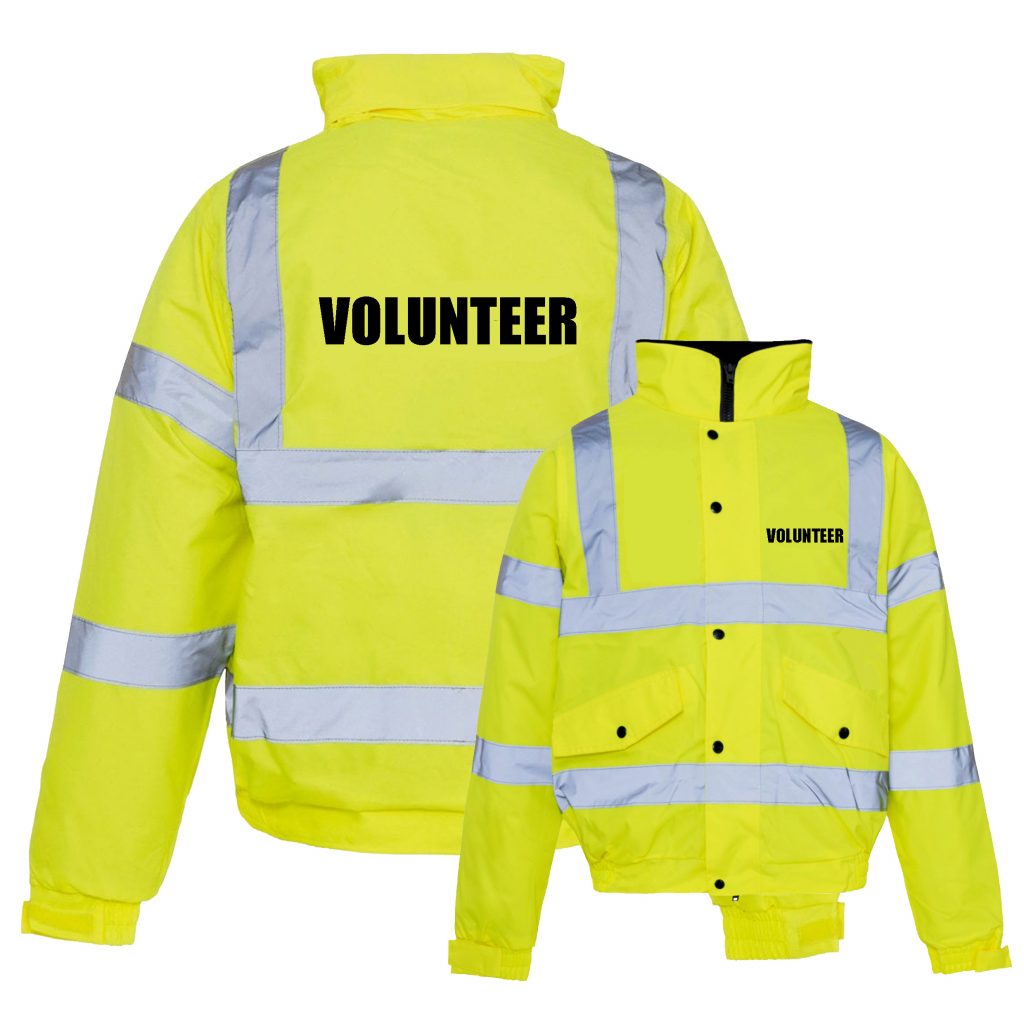 Volunteer Pre Printed Hi Vis Bomber Jacket Yellow add Custom Print Logo ...
