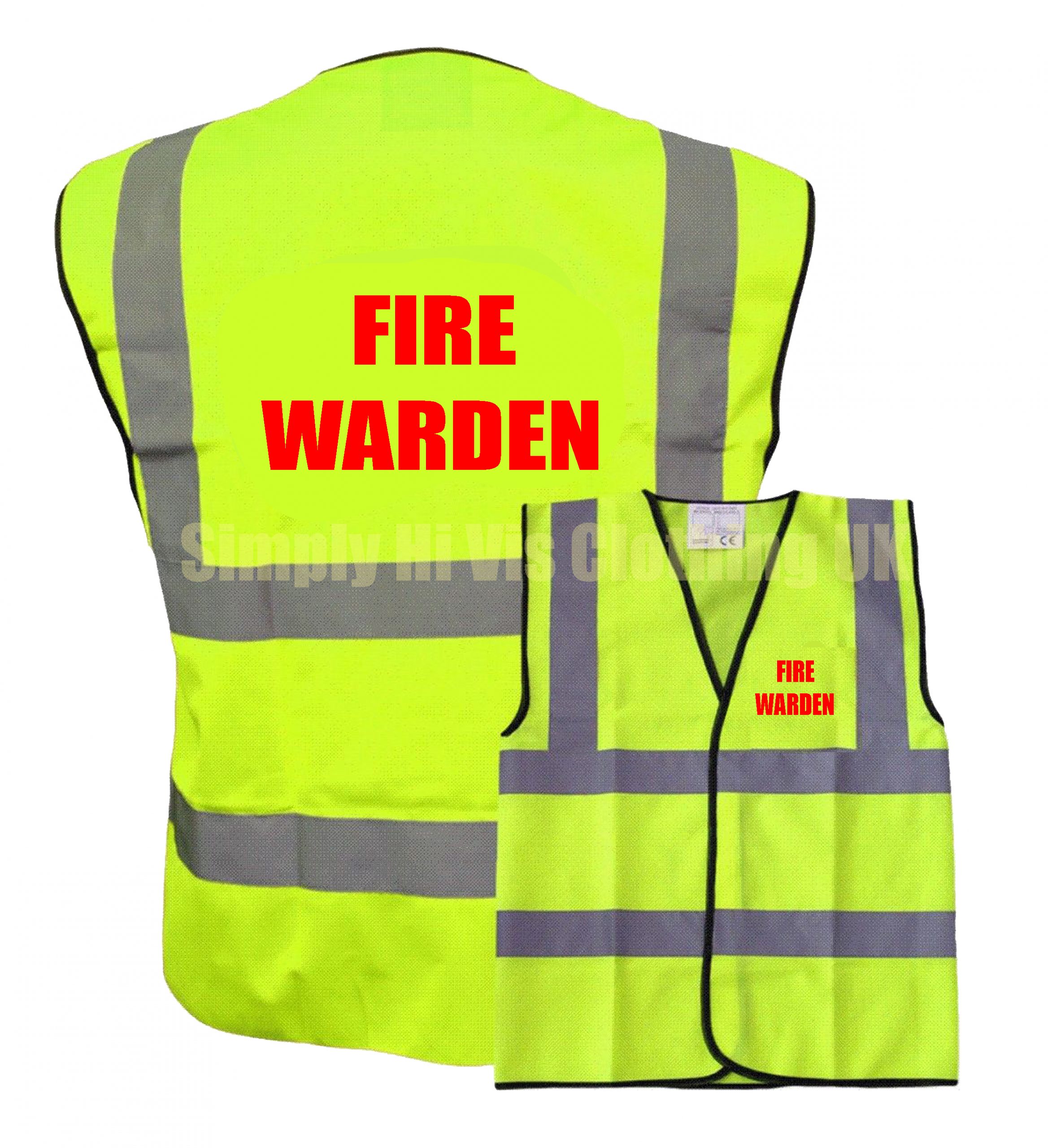 Fire Warden RED TEXT Pre Printed Hi Vis Safety Vest / Waistcoat EN ISO ...