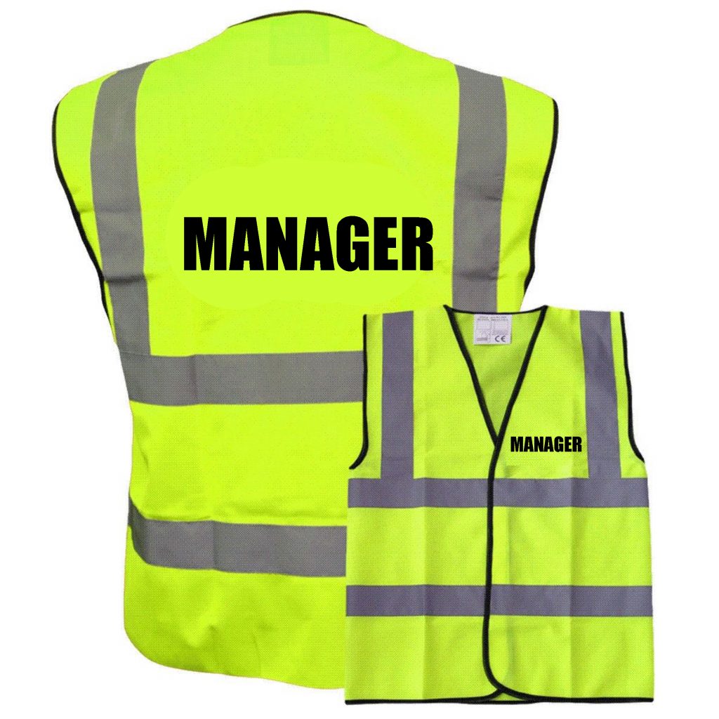 Manager Pre Printed Yellow Hi Vis Safety Vest / Waistcoat EN ISO 20471 ...