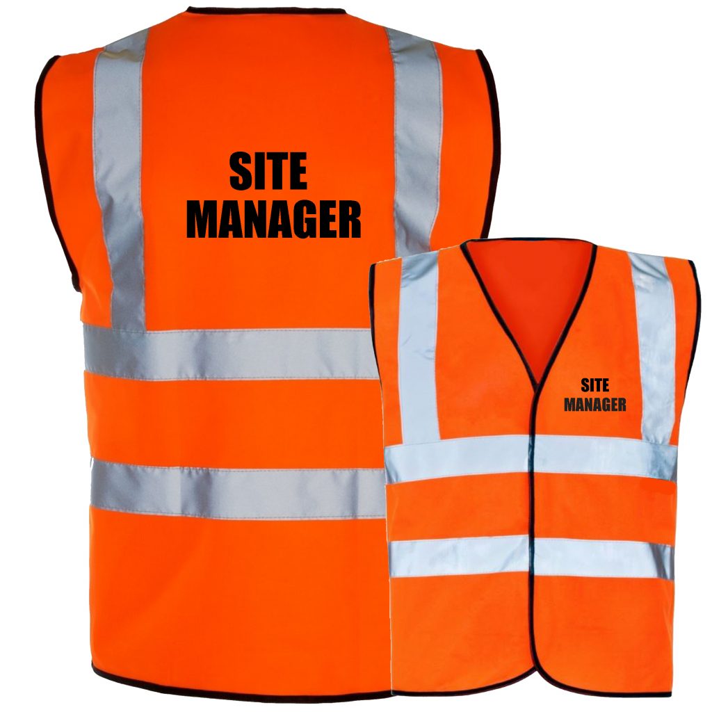 Site Manager Hi Viz Pre Printed Orange Hi Vis Safety Vest / Waistcoat ...