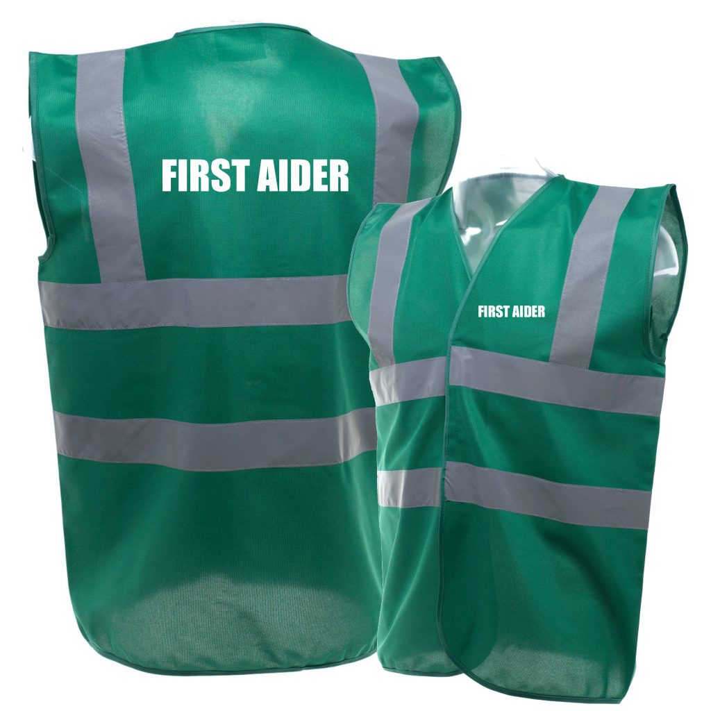 First Aider Printed on Green Hi Vis Safety Vest / Hi Viz Waistcoat ...