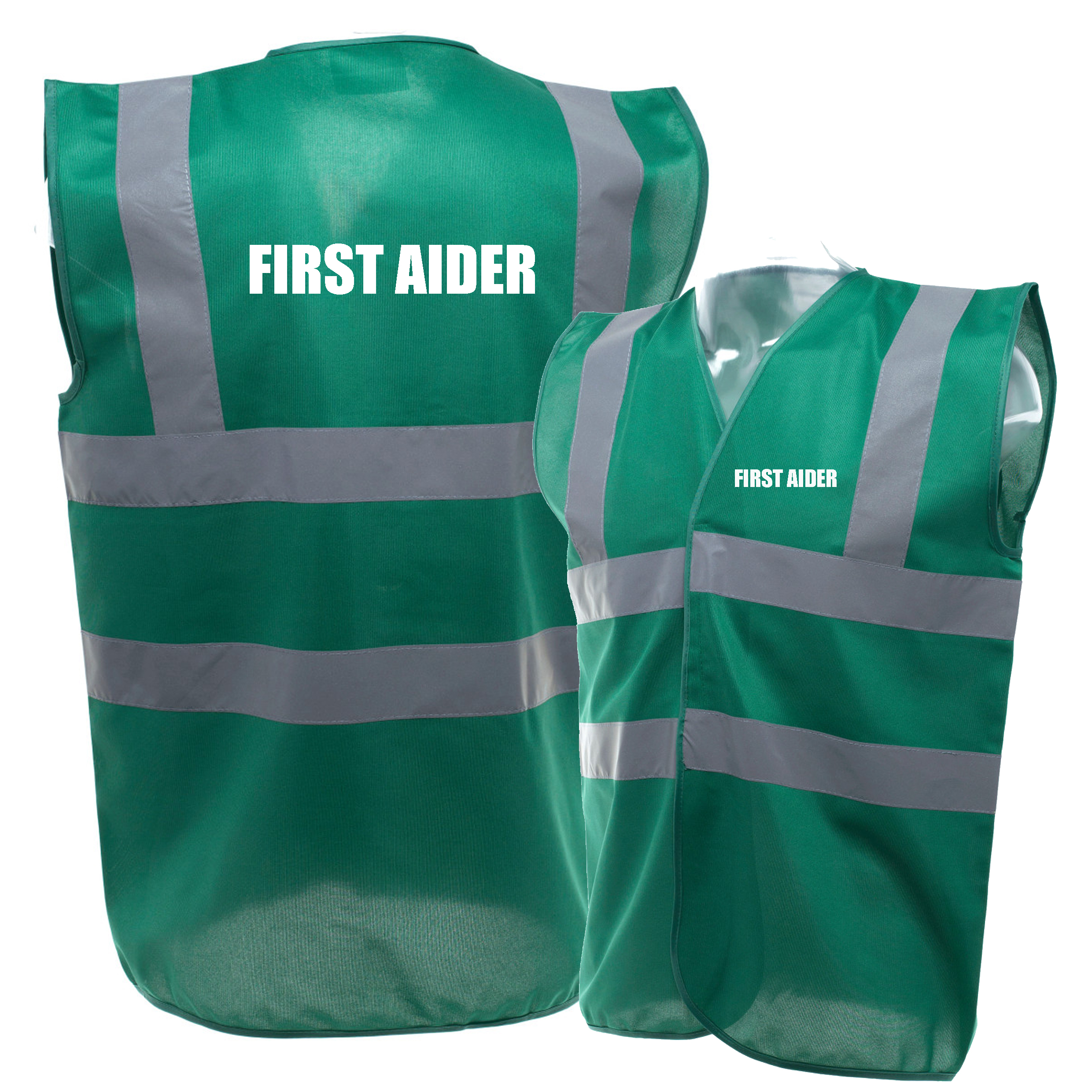 Green Hi Vis Safety Vest / Waistcoat Pre Printed First Aider - Simply ...