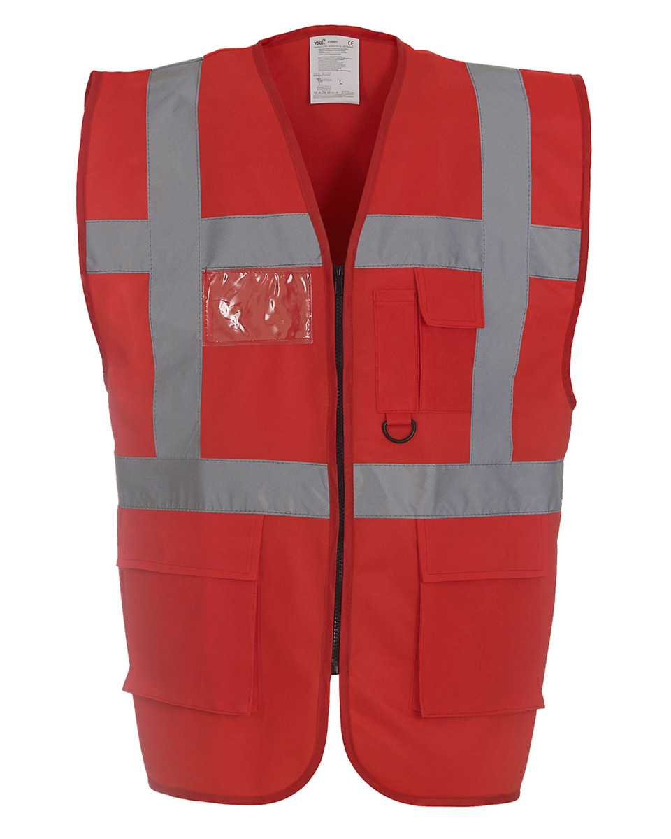 Red Multi Pocket Executive Hi Vis Coloured Waistcoats Safety Vest Simply Hi Vis Clothing Uk