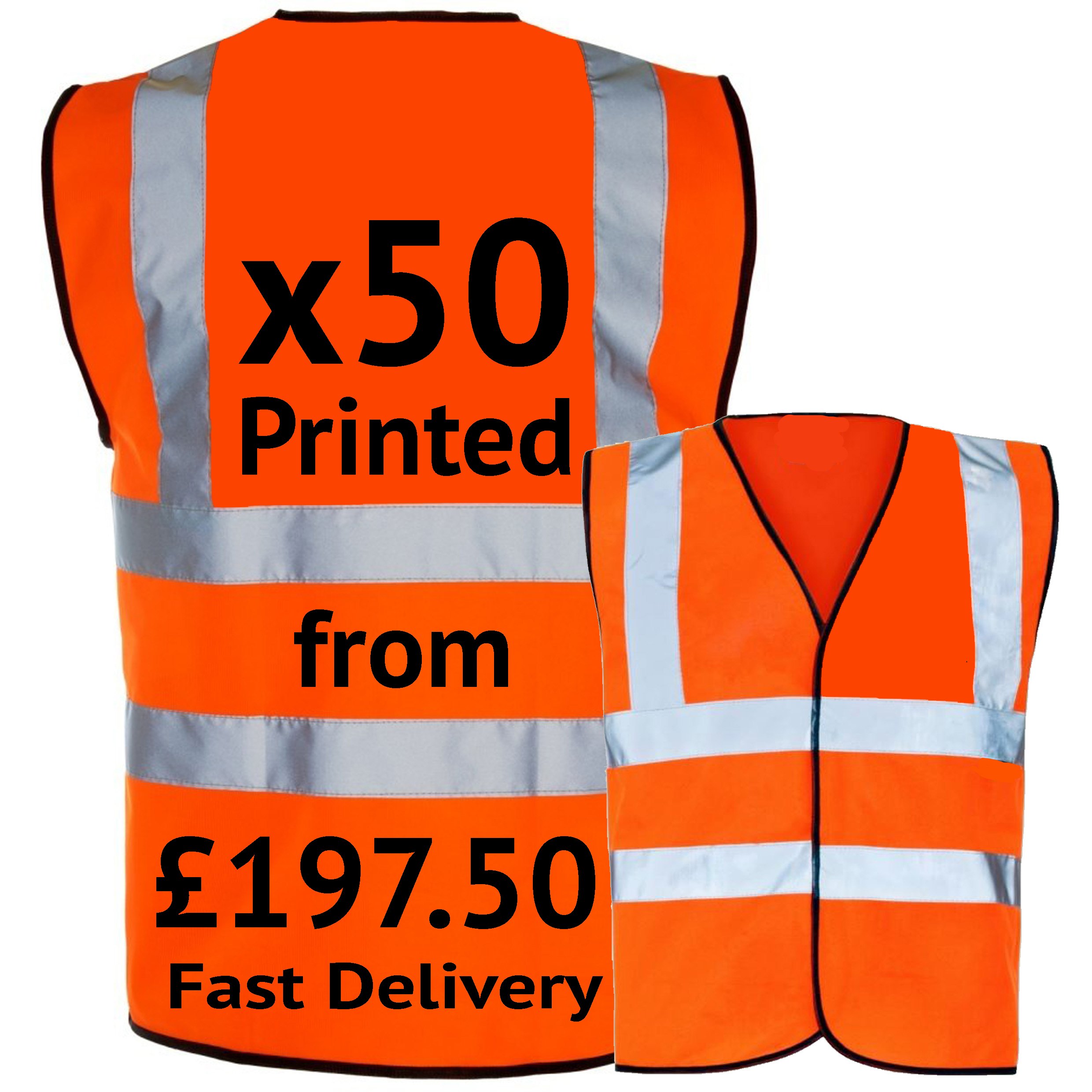 Bulk Buy x 50 Custom Printed Hi Vis Safety Vest Hi Viz Waistcoat Yellow ...