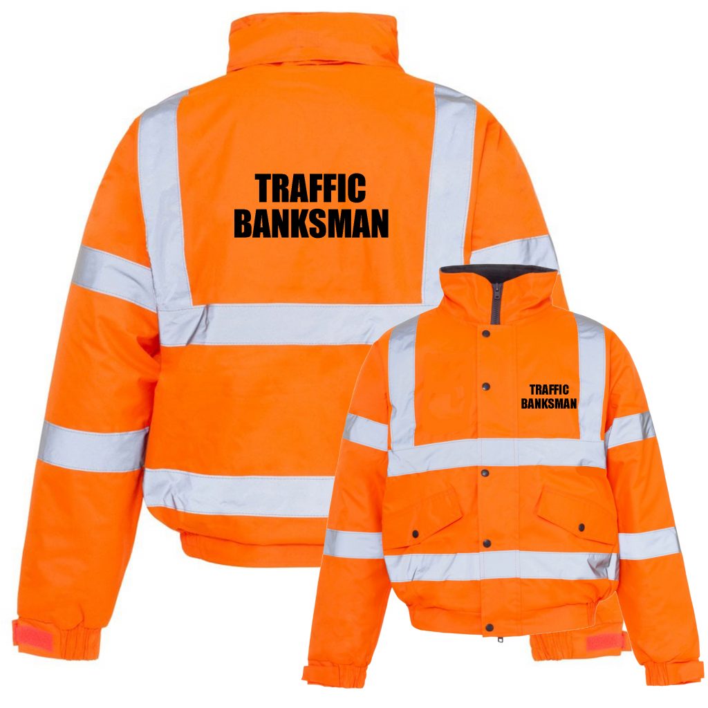 Traffic Banksman Pre Printed Hi Vis Bomber Jacket / Coat EN ISO 20471 ...