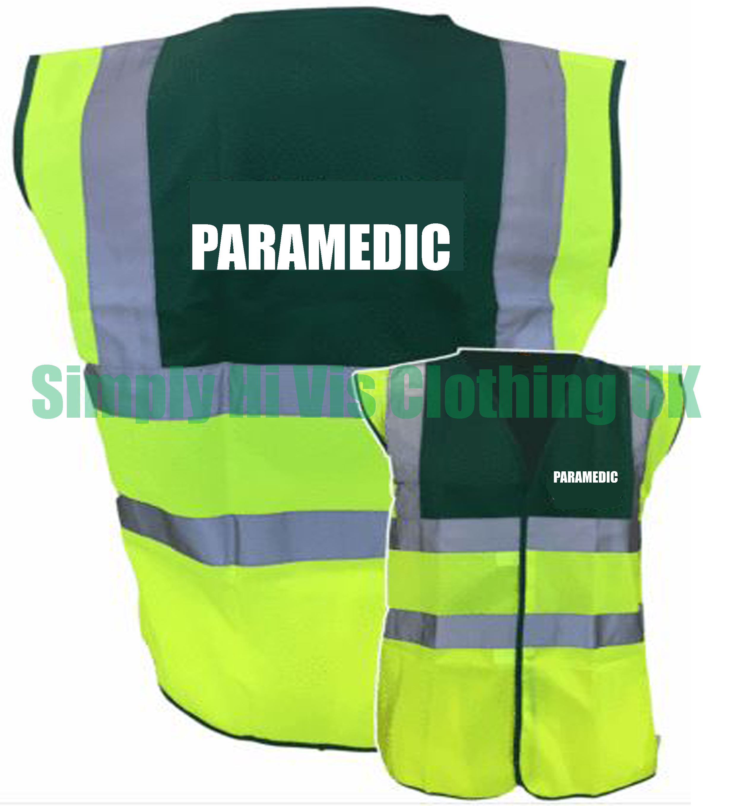 Paramedic Pre Printed Green / Yellow Two Tone Hi Vis Safety Vest / Hi ...