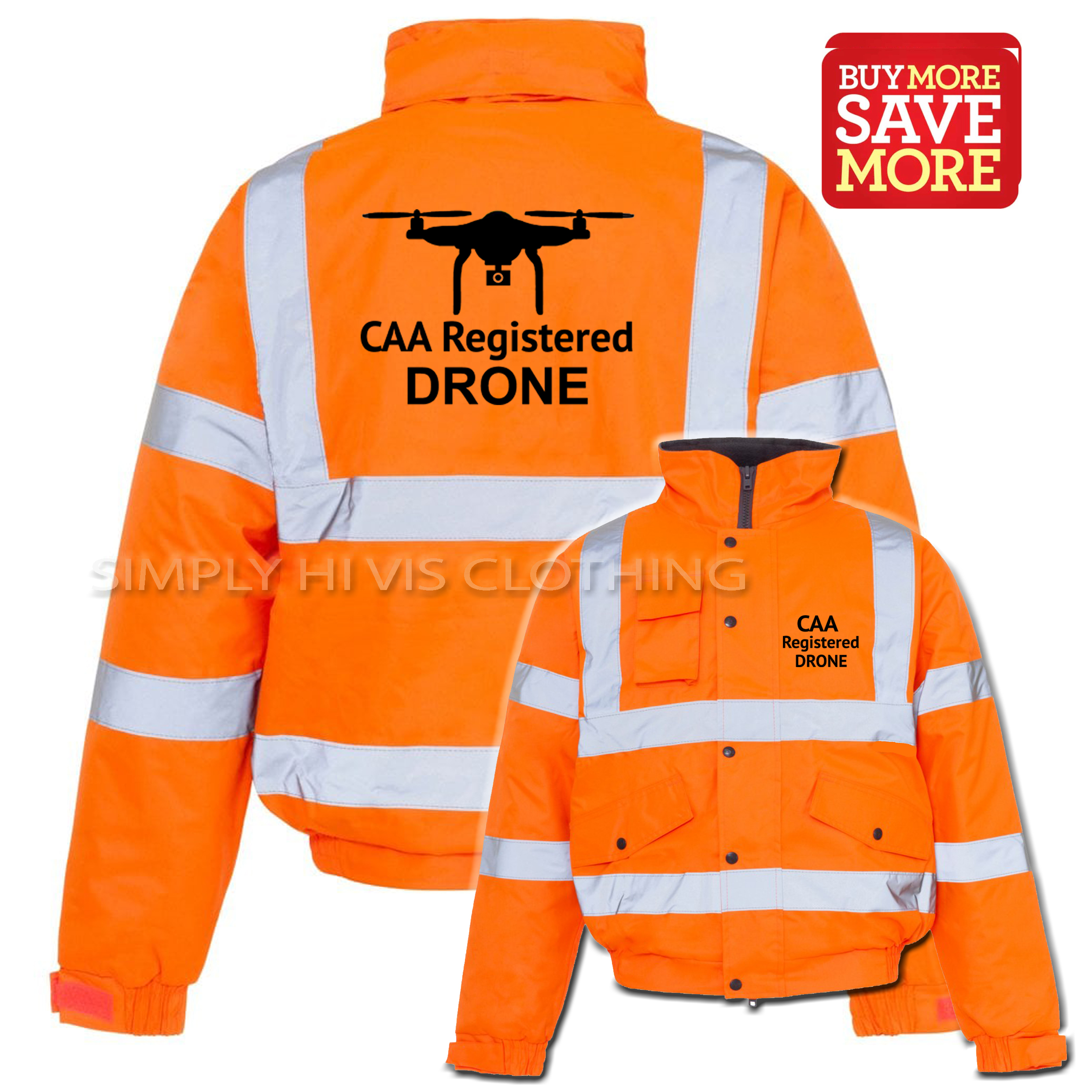 Drone CAA Registered Pre Printed Hi Vis Bomber Jacket Hi Viz Water ...