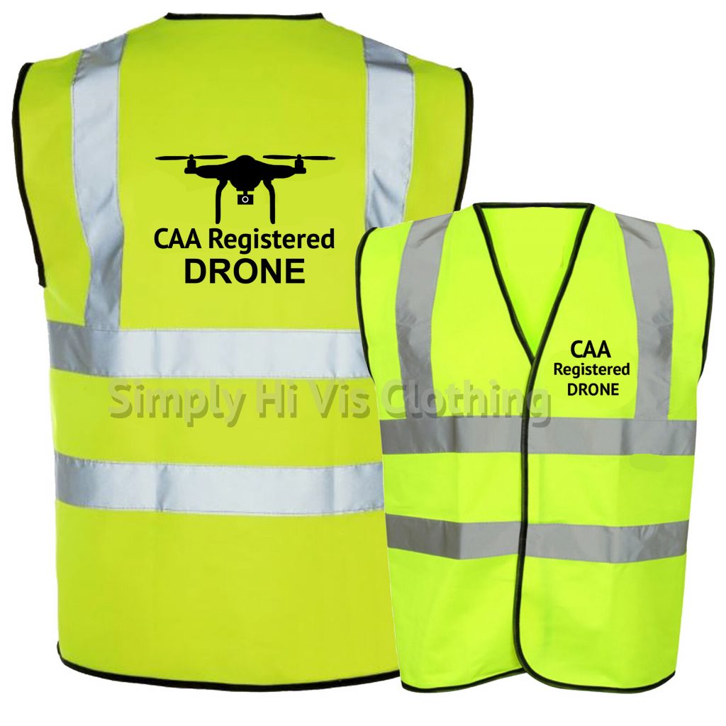 Drone CAA Registered Pre Printed Hi Vis Safety Vest - Hi Viz Tabard ...
