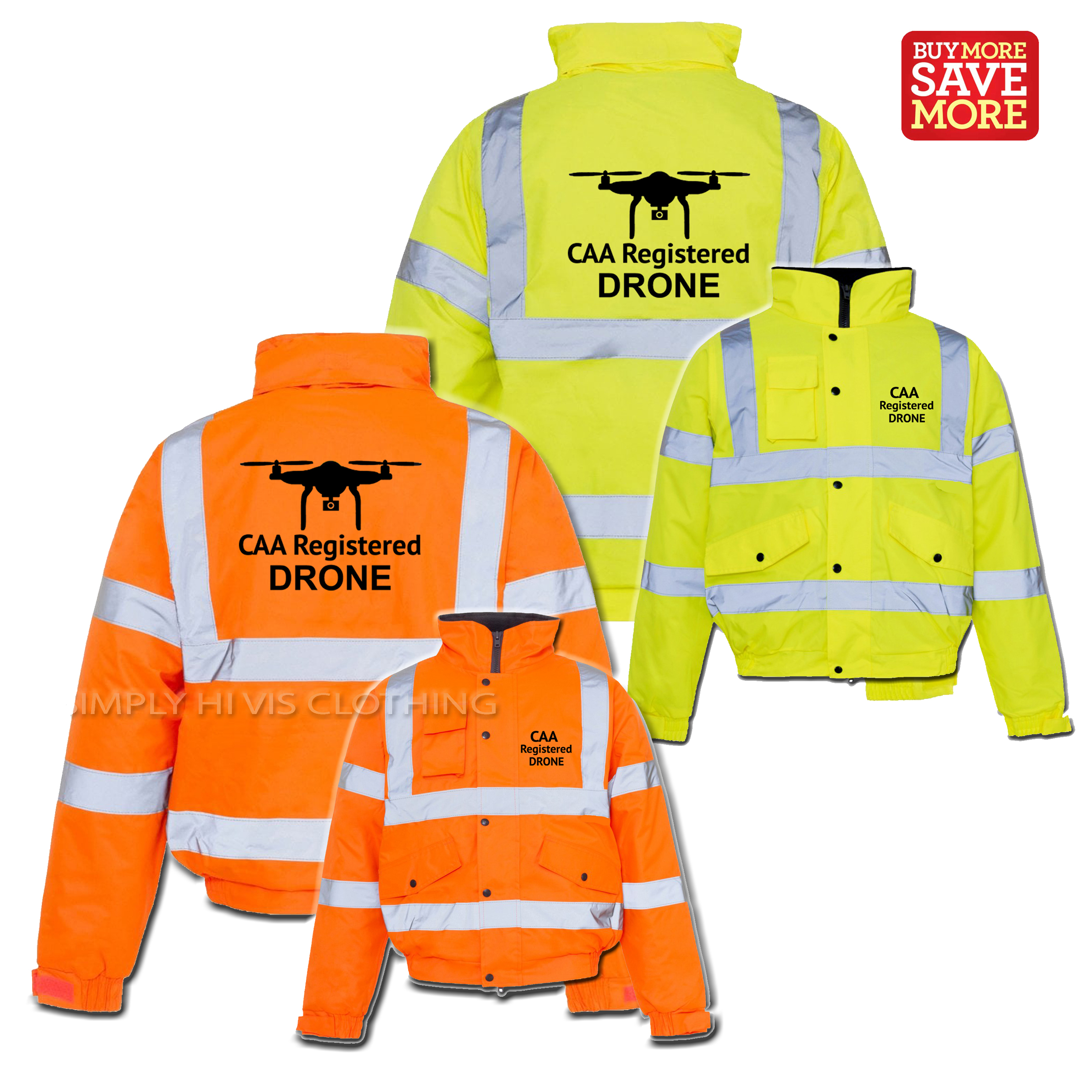 Drone CAA Registered Pre Printed Hi Vis Bomber Jacket Hi Viz Water ...