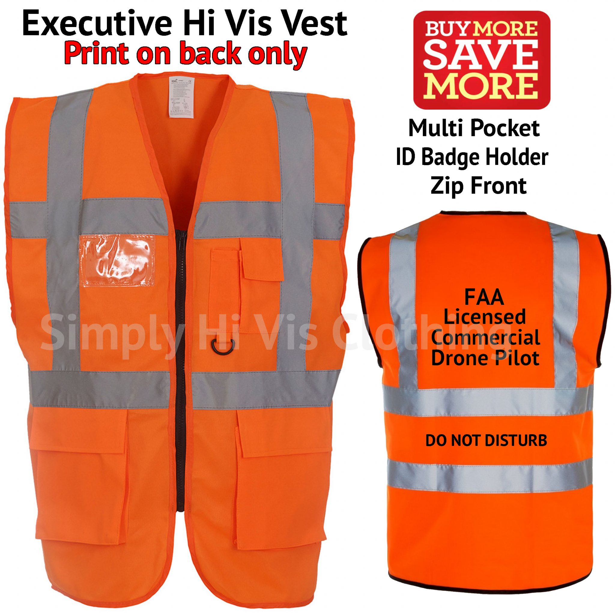 FAA Drone Commercial Pilot Hi Vis Multi Pocket Safety Vest / Hi Viz ...