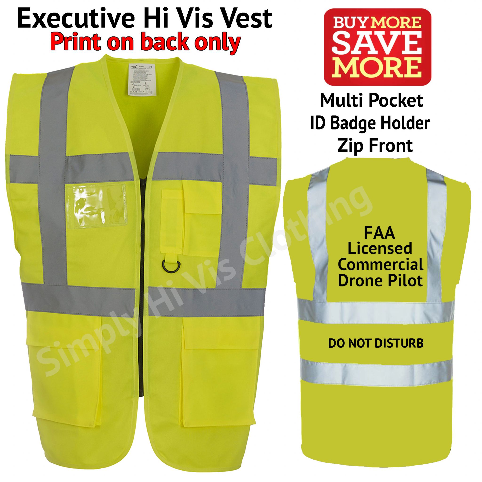 FAA Drone Commercial Pilot Hi Vis Multi Pocket Safety Vest / Hi Viz ...