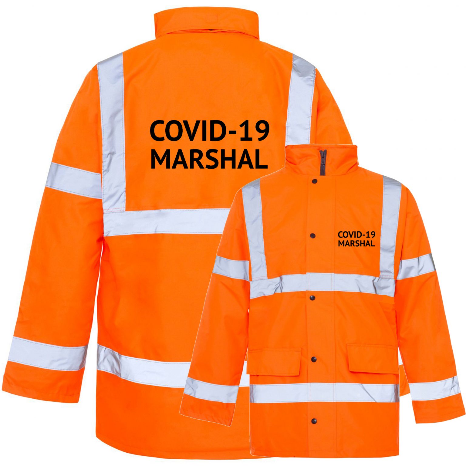 COVID-19 MARSHAL Hi Vis Waterproof Parka Traffic Jacket Yellow & Orange ...