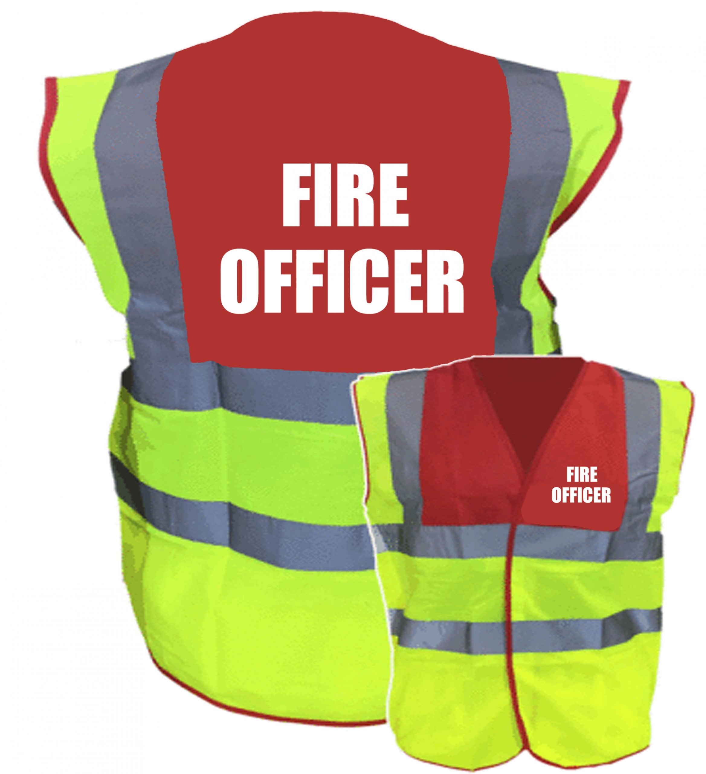 Fire Officer Pre Printed Red / Yellow Two Tone Hi Vis Safety Vest ...